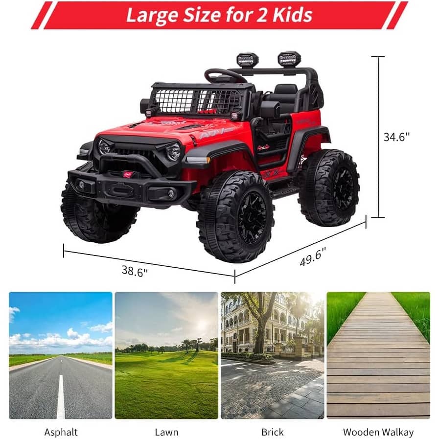 24V Kids Ride On Car with Remote Control,Ride On Truck with 2 Seats 20" Extra Large Seat Wide ...